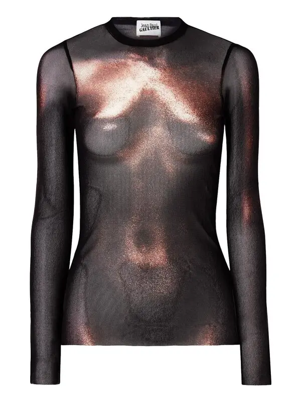 Jean Paul Gaultier Body Dust Printed Mesh Top - Black