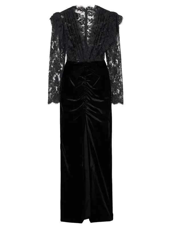 Alessandra Rich Bow-detailed Velvet And Lace Gown - Black