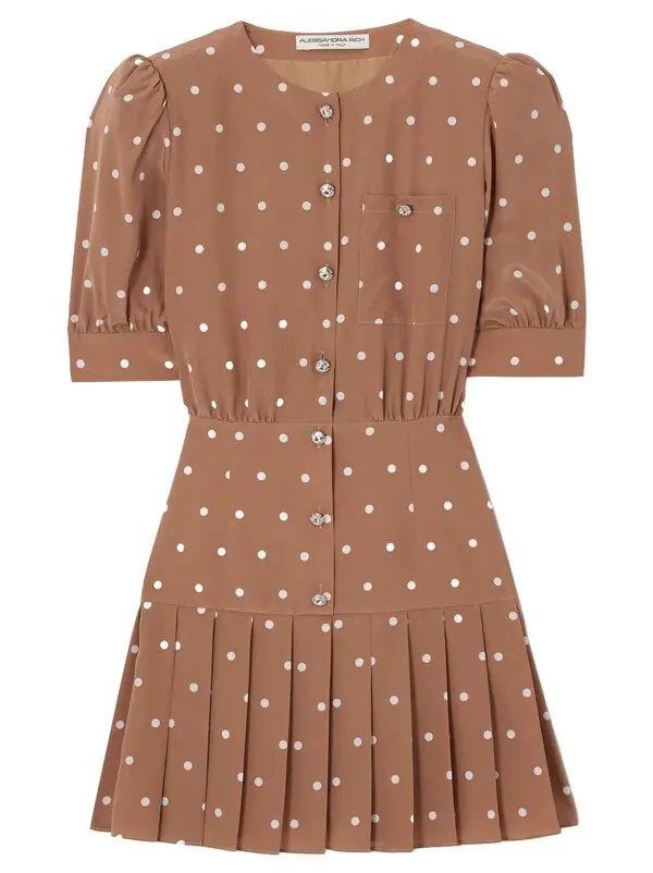 Alessandra Rich Crystal-embellished Polka-dot Mini Dress - Brown