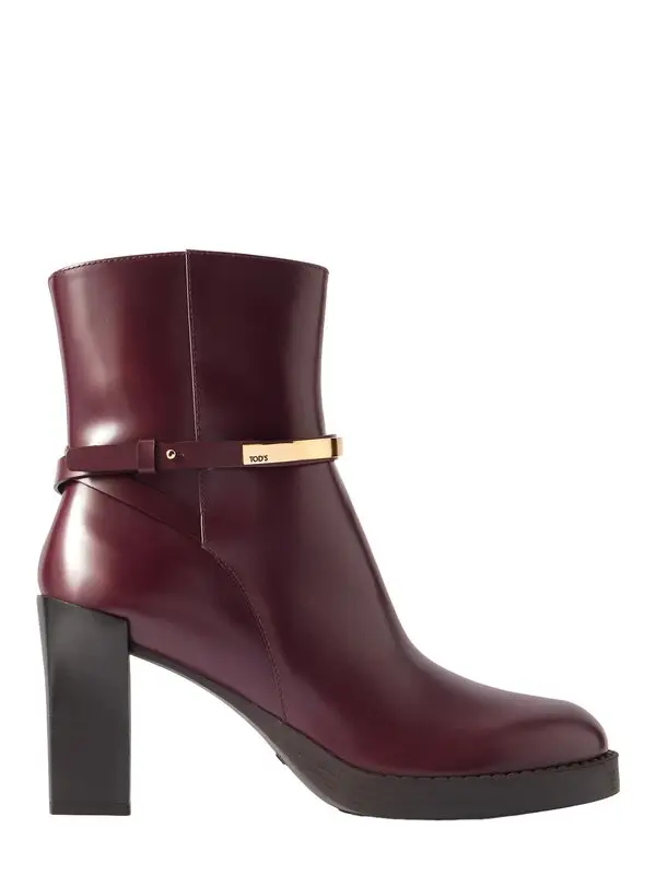 TOD'S Gomma Embellished Glossed-leather Ankle Boots - Burgundy