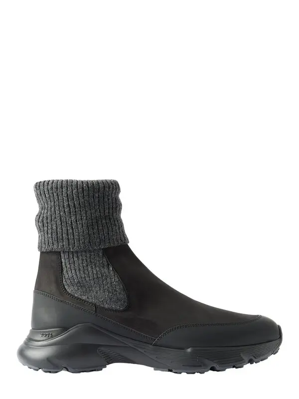TOD'S Stretch-knit, Leather And Rubber Sneakers - Gray