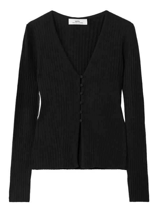 Arch4 Ribbed Organic Cashmere Cardigan - Black