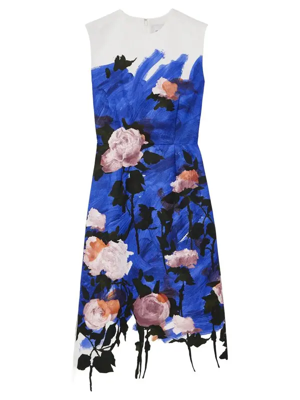Erdem Printed Cotton-blend Faille Midi Dress - Blue