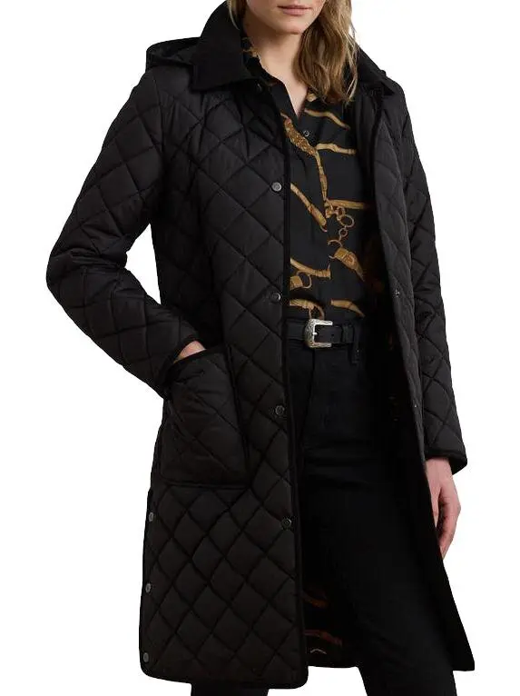 Ralph Lauren Diamond Quilted Hooded Coat - Black