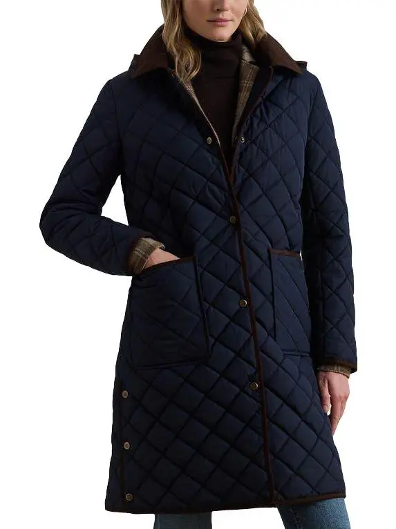 Ralph Lauren Diamond Quilted Hooded Coat - Dk Navy