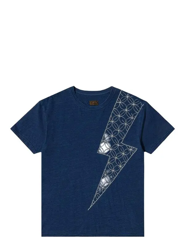 Kapital Jersey Crew Tee With Sashiko Embroidery - Blue