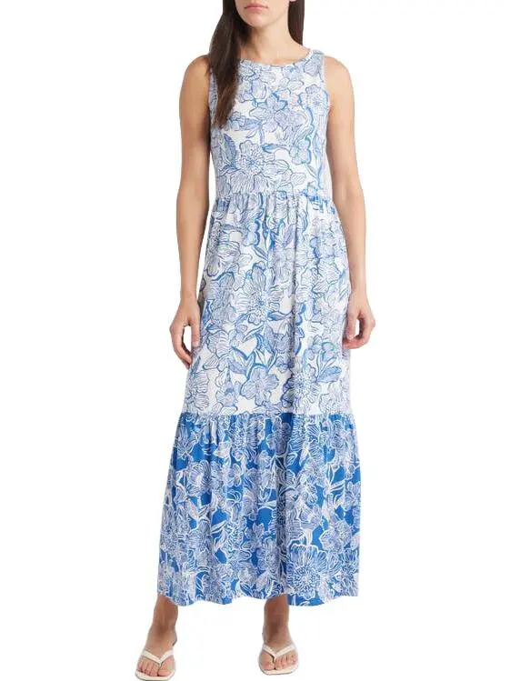 Lilly Pulitzer® Hayleigh Tiered Sleeveless Cotton Midi Dress - Starlight Navy Unforgettable