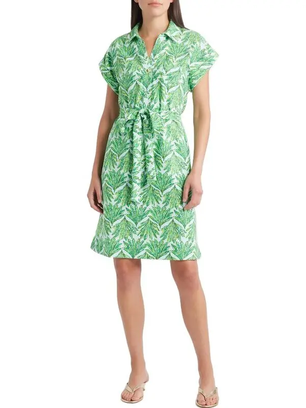 LILLY PULITZER® Emersyn Belted Shirtdress - Green Cross Grain Shady Babe