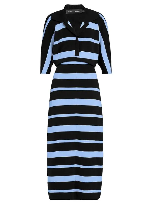Proenza Schouler Solana Stripe Merino Wool Polo Dress - Black Multi