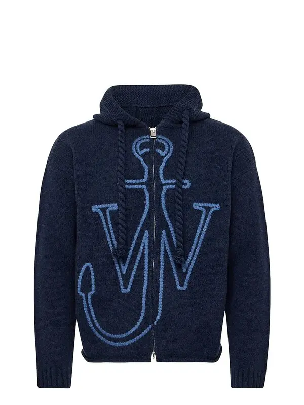 JW Anderson Anchor Embroidered Zip Hoodie - Blue