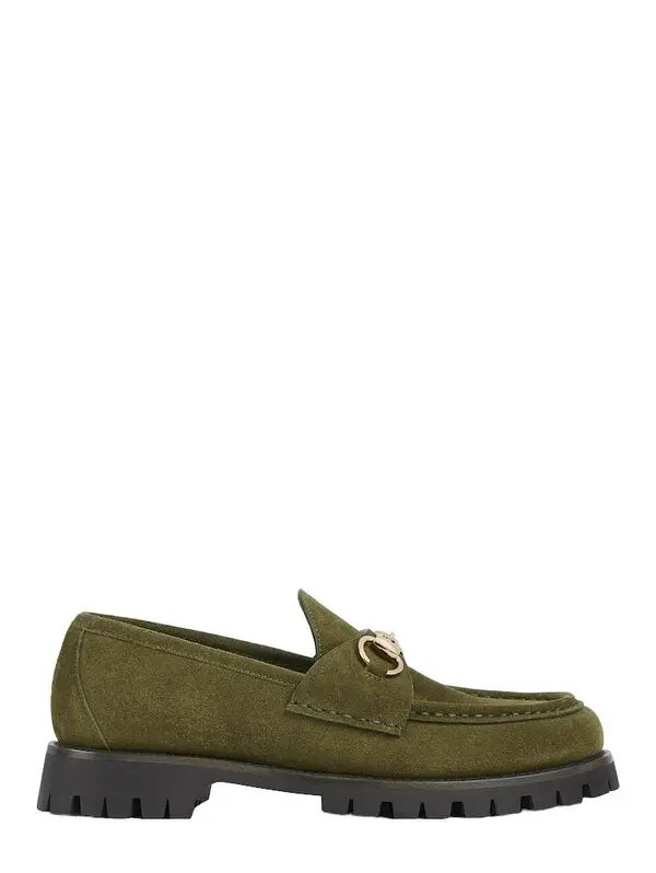 Gucci Suede Loafer With Horsebit And Lug Sole - Green