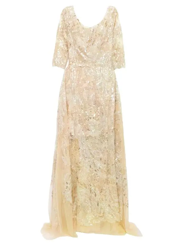 SAIID KOBEISY Sequin-embroidered Dress - Neutrals