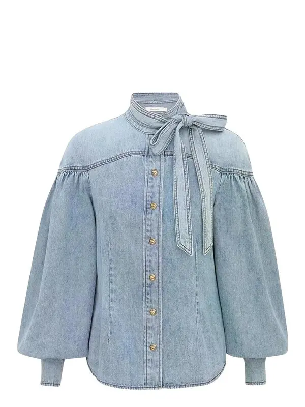 Zimmermann Denim Tie-neck Shirt - Blue