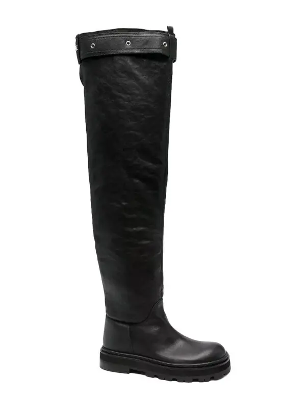Patrizia Pepe Leather Over-the-knee Buckle Boots - Black