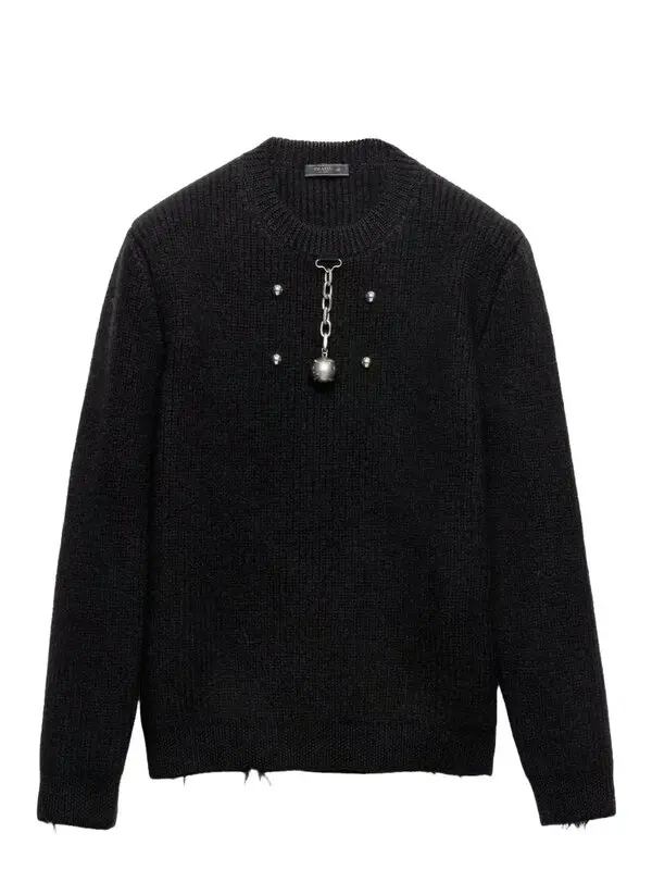 Prada Wool Crew-neck Sweater With Pendant - Black