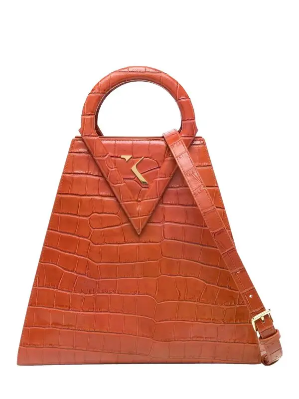 SAIID KOBEISY Embossed Croc Structured Tote Bag - Brown