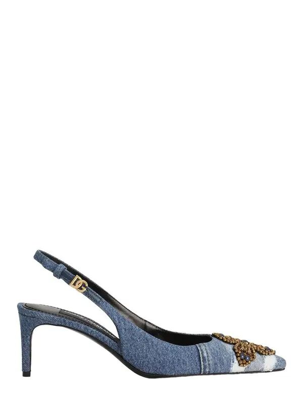 Dolce & Gabbana Denim Patchwork Slingback With Embroidery - Multicolor