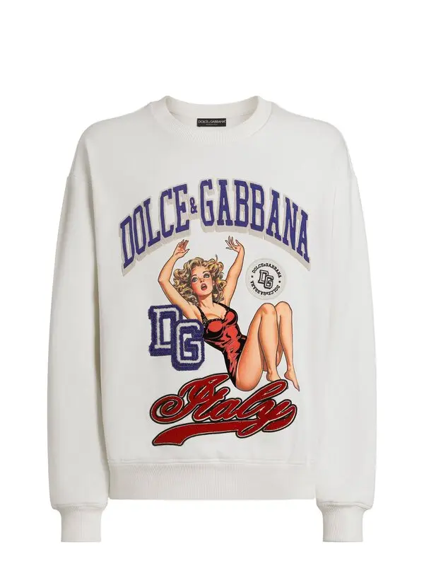 Dolce & Gabbana Printed And Embroidered Sweatshirt - Cream