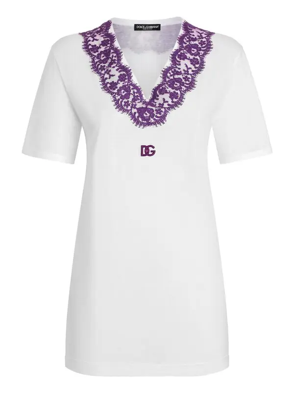 Dolce & Gabbana Jersey T-shirt With Lace And Dg Patch - White