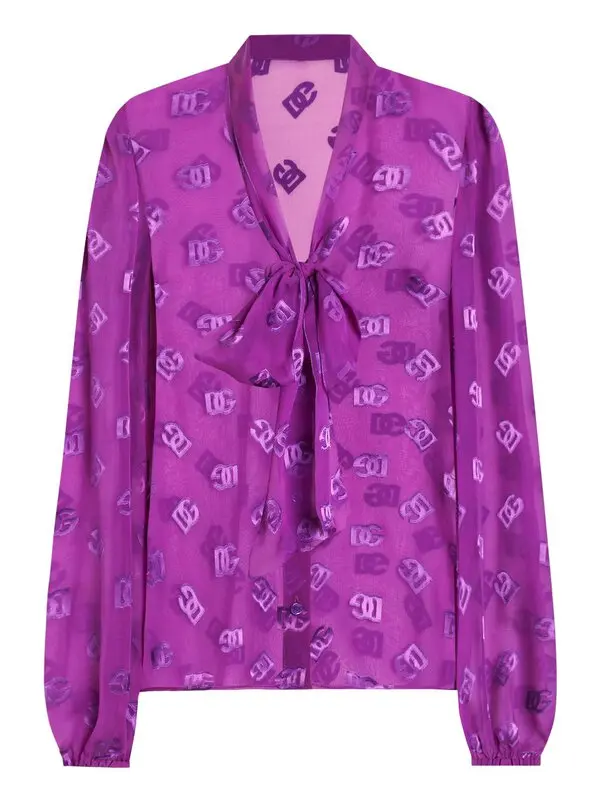 Dolce & Gabbana Chiffon Jacquard Shirt With Dg All-over Logo - Purple