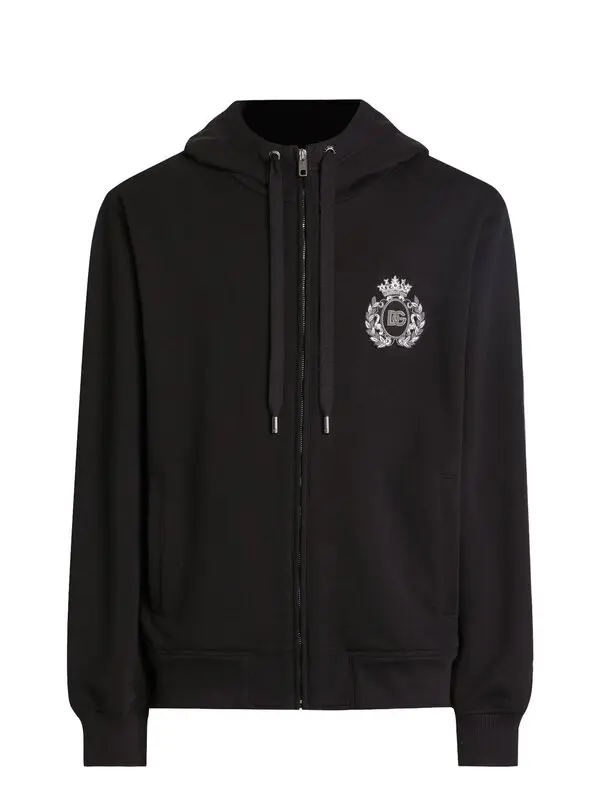 Dolce & Gabbana Cotton Hoodie With Heraldic Patch - Black