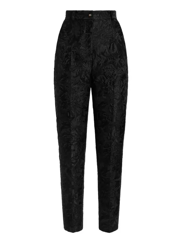Dolce & Gabbana Peony-motif Brocade Cigarette Trousers - Black