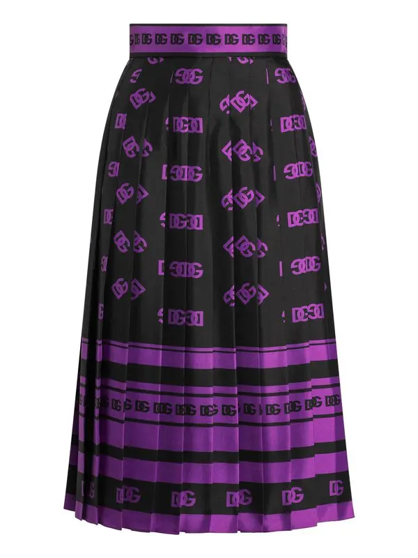Dolce & Gabbana Dg Logo- Pleated Silk Skirt - Print