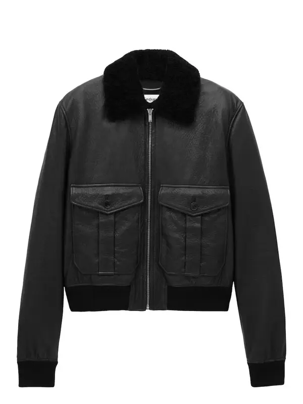 Saint Laurent Shearling-collar Leather Jacket - Black