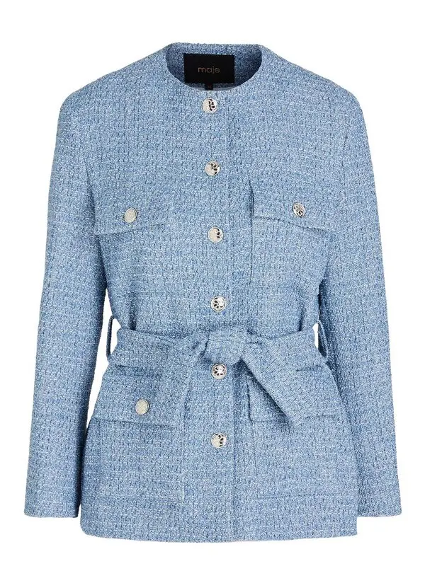 Maje Metallic Cotton-blend Tweed Jacket - Light Blue