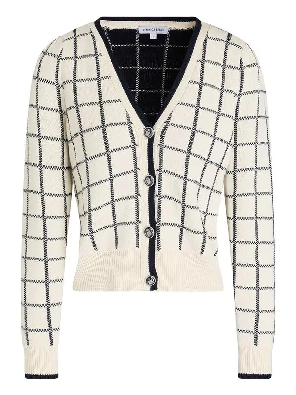 Veronica Beard Adaire Checked Jacquard-knit Cotton Cardigan - Ivory