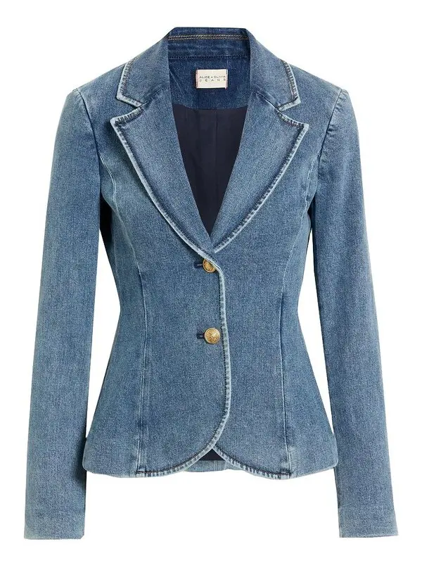Alice + Olivia Iana Denim Blazer - Mid Denim