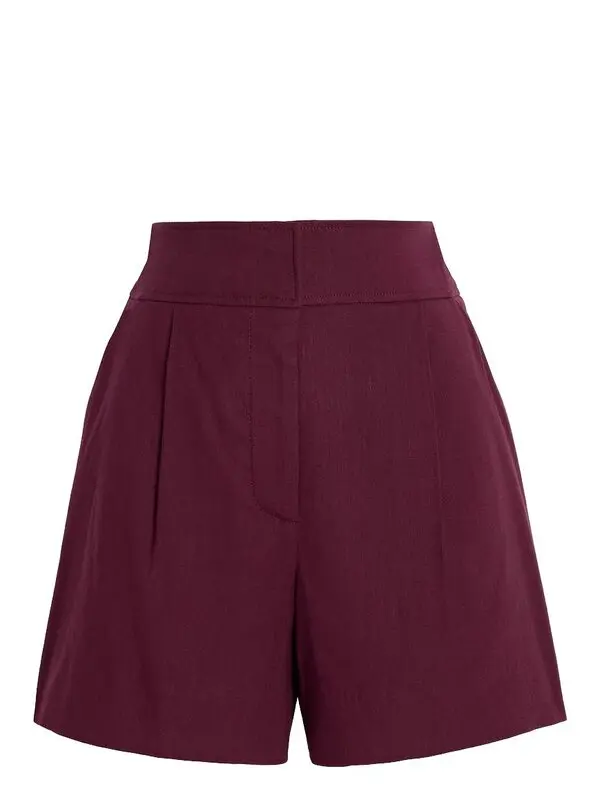 Veronica Beard Haina Pleated Linen-blend Shorts - Burgundy