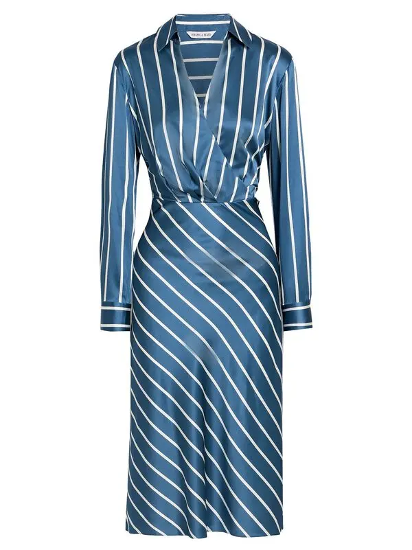 Veronica Beard Otis Striped Silk-blend Satin Midi Dress - Slate Blue