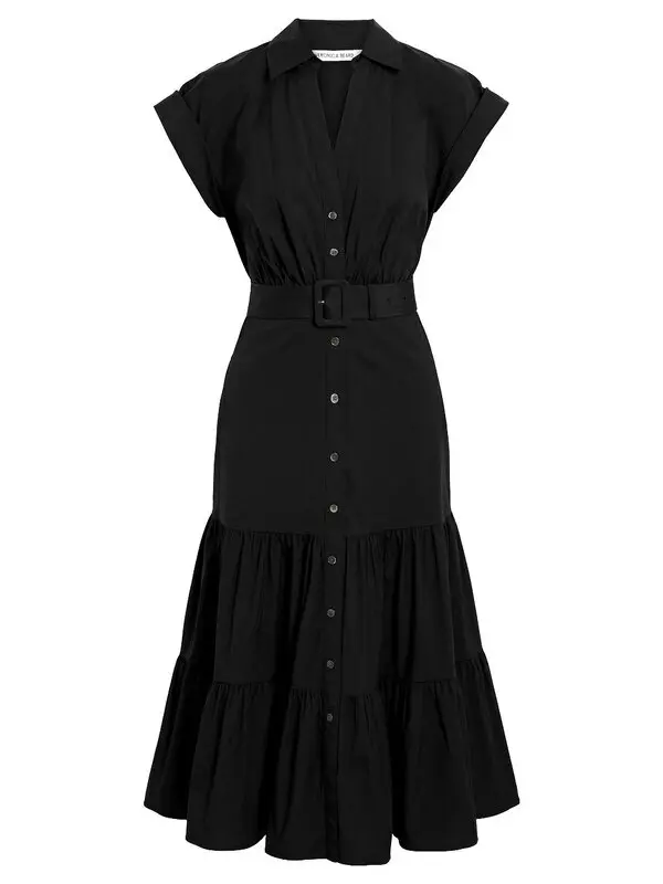Veronica Beard Vanessa Belted Cotton-blend Poplin Midi Shirt Dress - Black