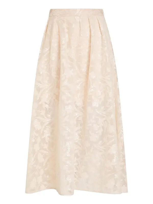 Maje Sequined Mesh Midi Skirt - Beige