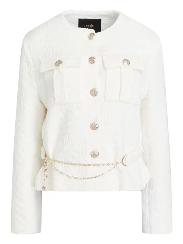 Maje Belted Cotton-blend Tweed Jacket - Off-white