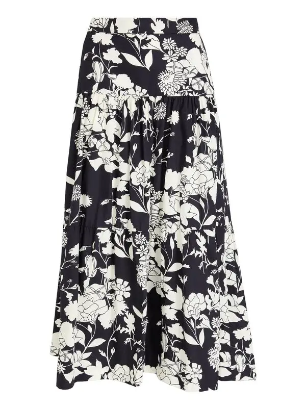 Maje Floral-print Cotton Midi Skirt - Black