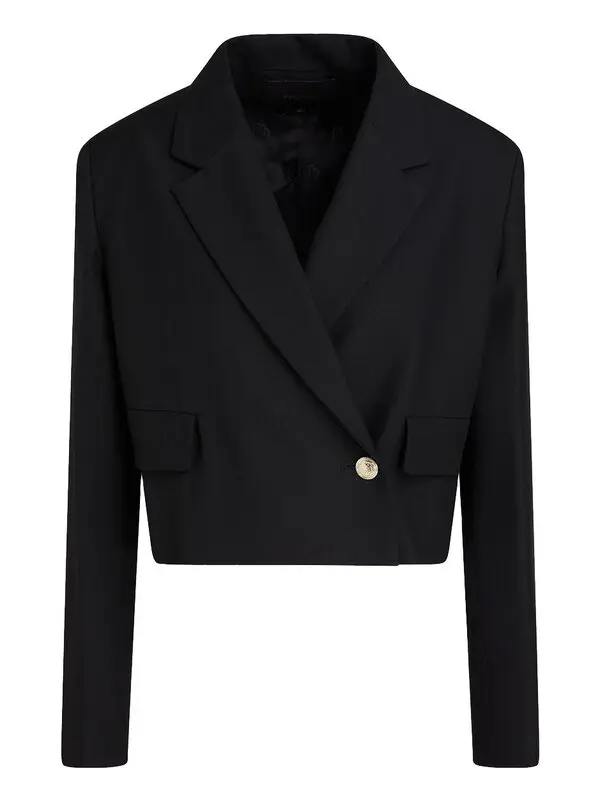 Maje Cropped Double-breasted Twill Blazer - Black