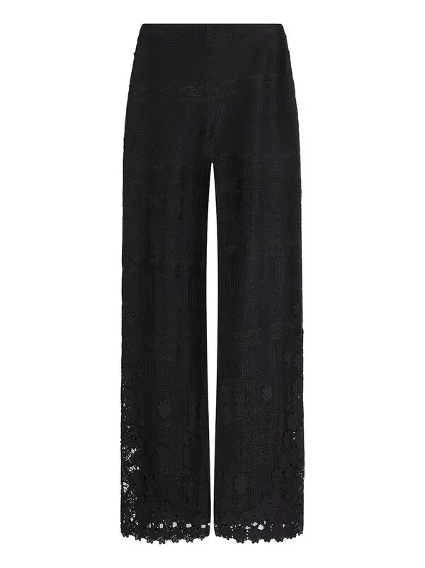 Maje Crocheted Lace-paneled Jacquard-knit Wide-leg Pants - Black