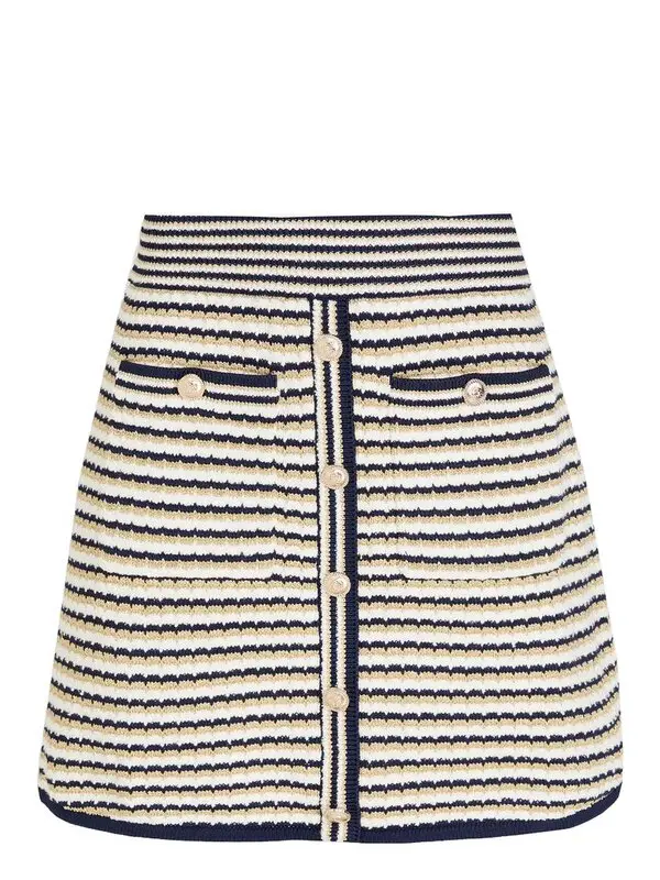 Maje Metallic Striped Knitted Mini Skirt - Navy