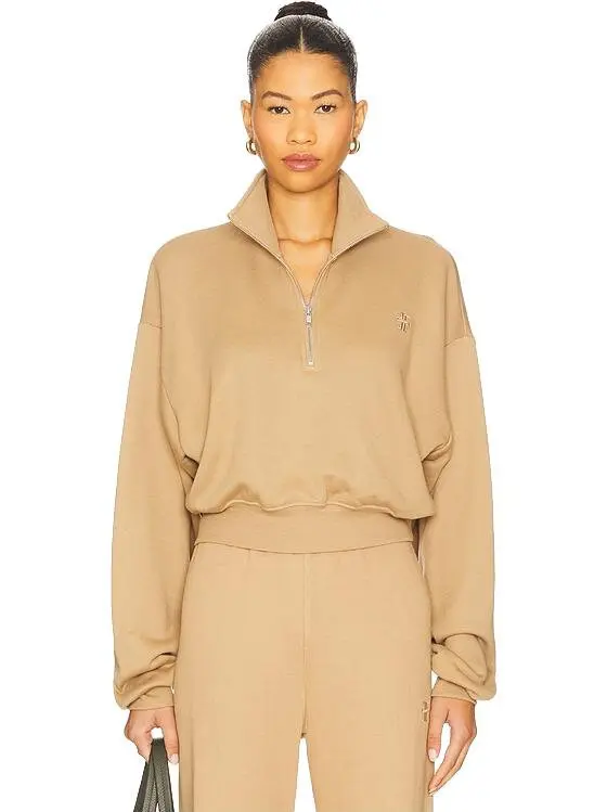 Eterne Cropped Half Zip Sweatshirt - Taupe