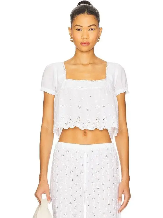 Frankies Bikinis Princess Gauze Eyelet Blouse - White Eyelet