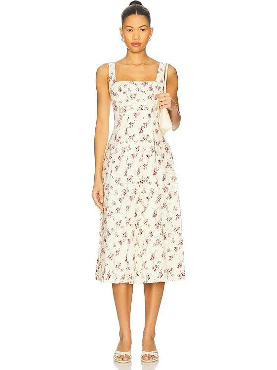 WeWoreWhat X Corset Pleated Midi Dress - Antique White Multi
