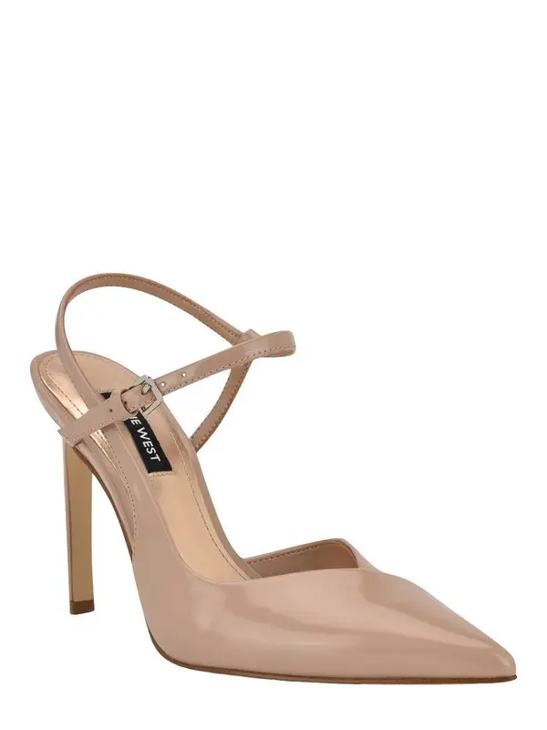 Nine West Ankle Strap Pointed Toe Pumps - Light Natural