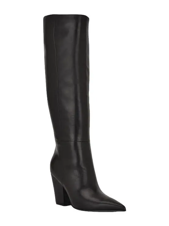 Nine West Adera Pointed Toe Knee High Boots - Black Leather