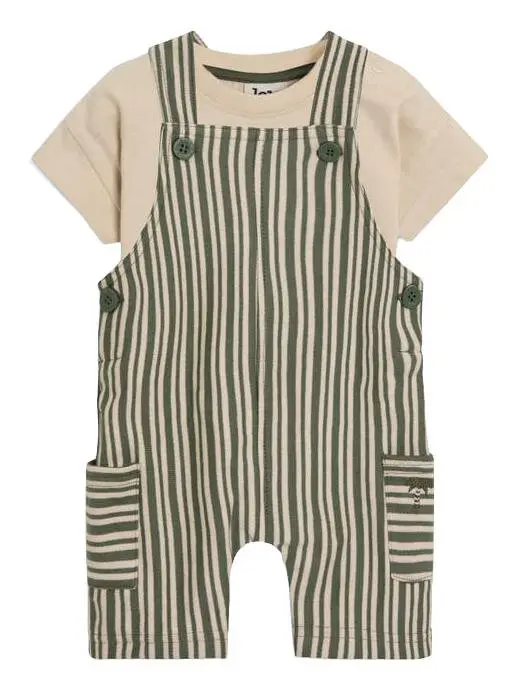 JOJO MAMAN BEBE Striped Cotton Shirt & Overalls Set - Khaki