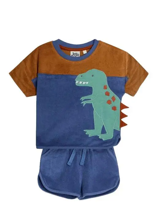 JOJO MAMAN BEBE T-rex Appliqué T-shirt & Shorts Set - Blue
