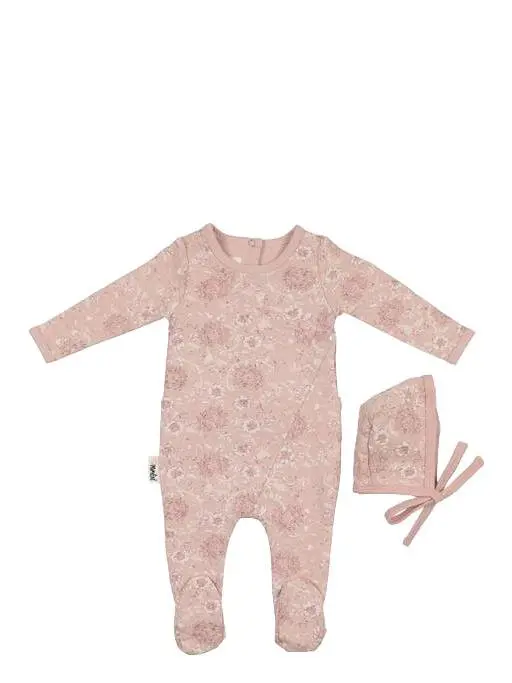 MANIÈRE Floral Footie And Hat Set - Mauve
