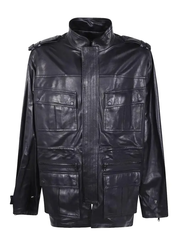 Balmain Lambskin Leather Mid-length Parka - Black