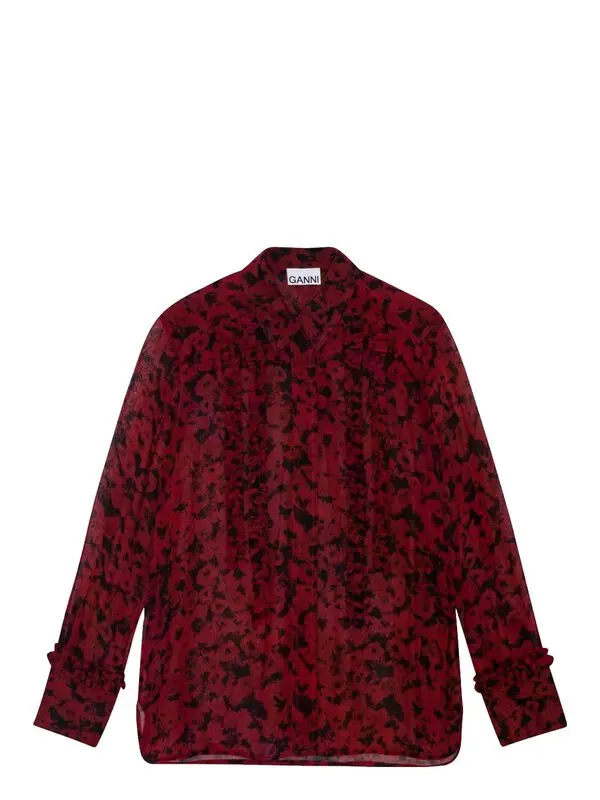 GANNI Floral-print Ruffled Shirt - Red